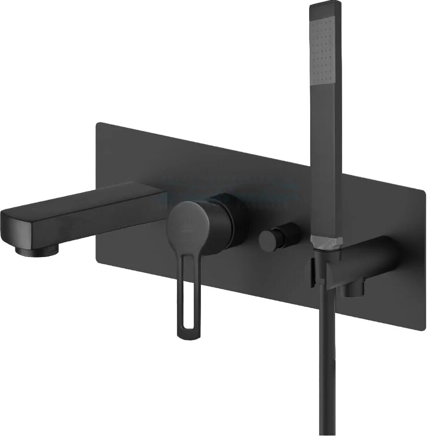 Встраиваемый смеситель для душа и ванны Paffoni Ringo RIN001NO С внутренней частью, с лейкой, с изливом, латунный, из нержавеющей стали, рычажный, настенный, черный, матовый, с керамическим картриджем