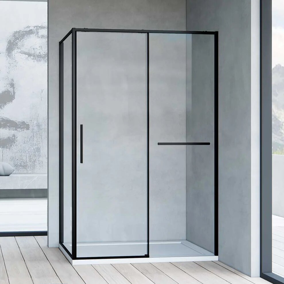 Душевой уголок Vincea Slim Soft VSR-1SS8015CLB без поддона, стеклянный, черный, 150x80, прямоугольный, раздвижной