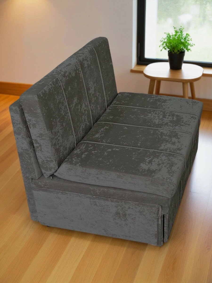 Диван-кровать "Престиж 120", без подлокотников, выкатной, с ящиком для белья, велюр, тёмно-серый