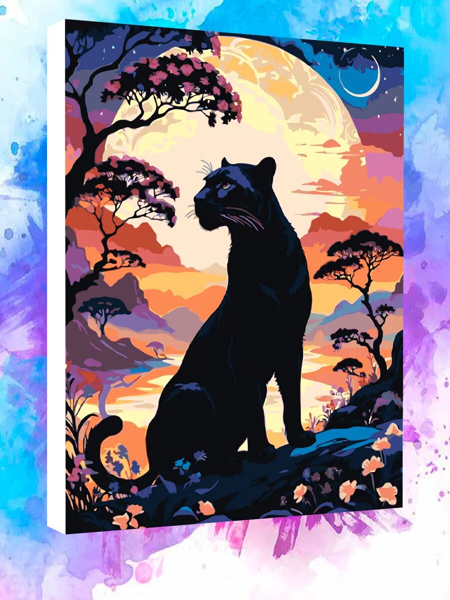 Картина по номерам Пантера Животные Закат Арт