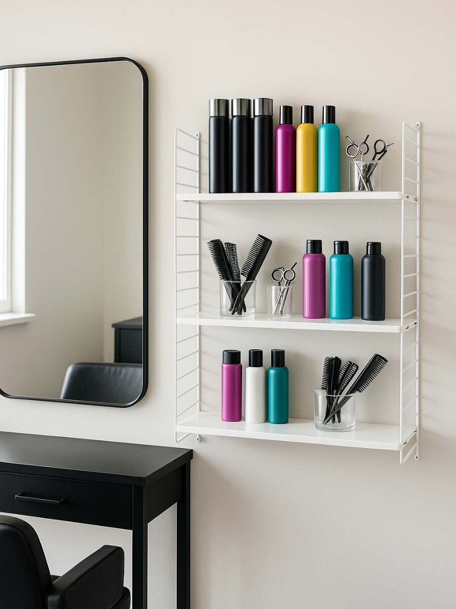 Подвесные стеллажи Scandi Systems, для салонов красоты, модульные, дерево, белые, 60x20 см