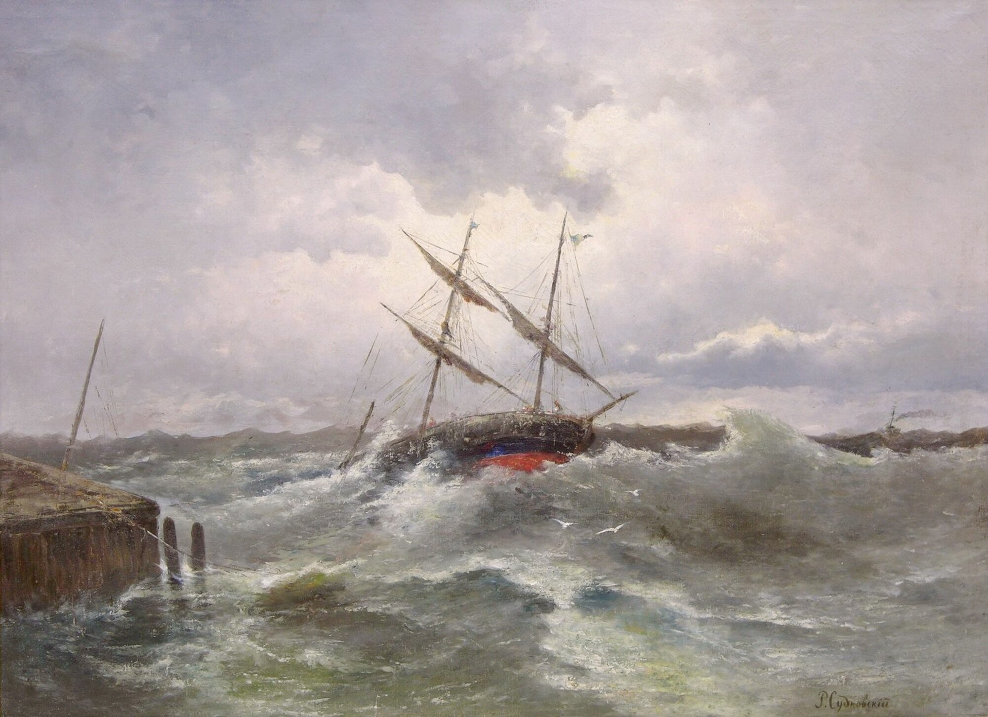 Картина Судковского Руфина Штормовой морской пейзаж 80х58 см