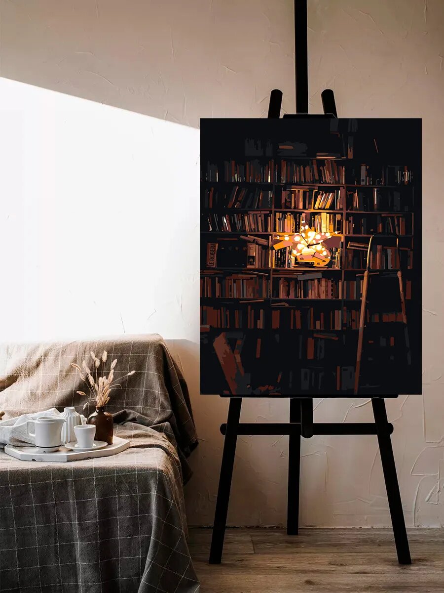 Картина по номерам Ночная Библиотека Книжная Эстетика