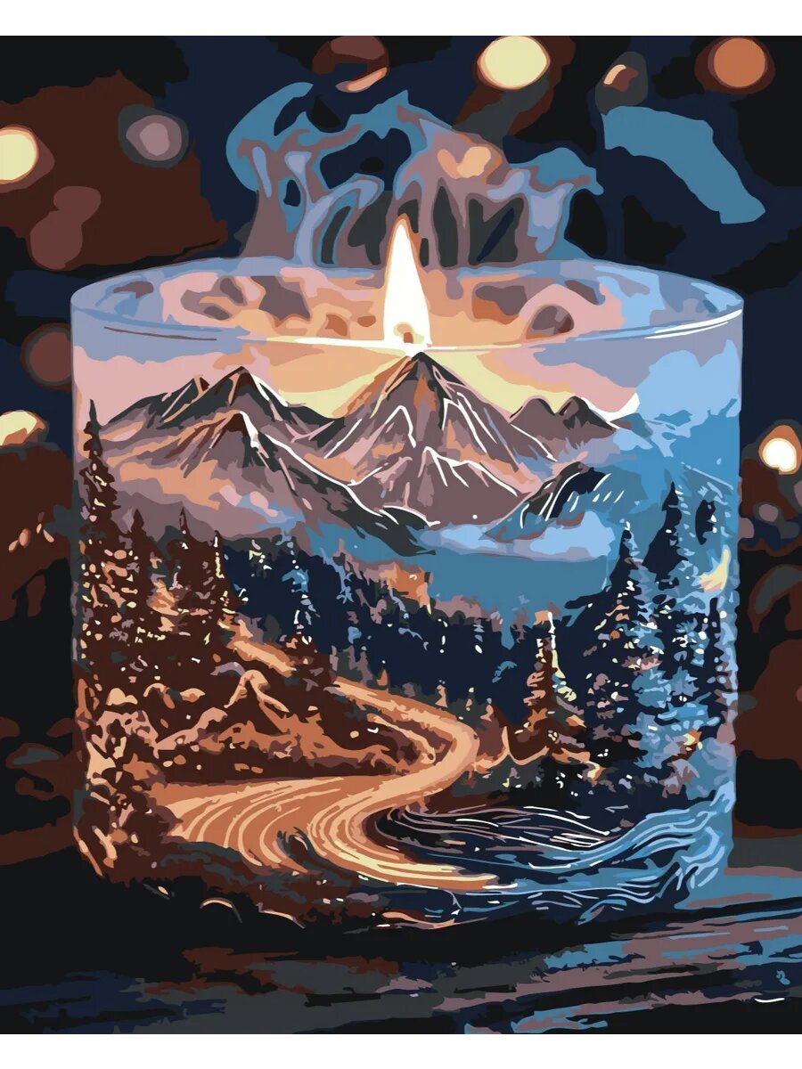 Картина по номерам Свеча Лес Горы Тропа Дорога Пламя