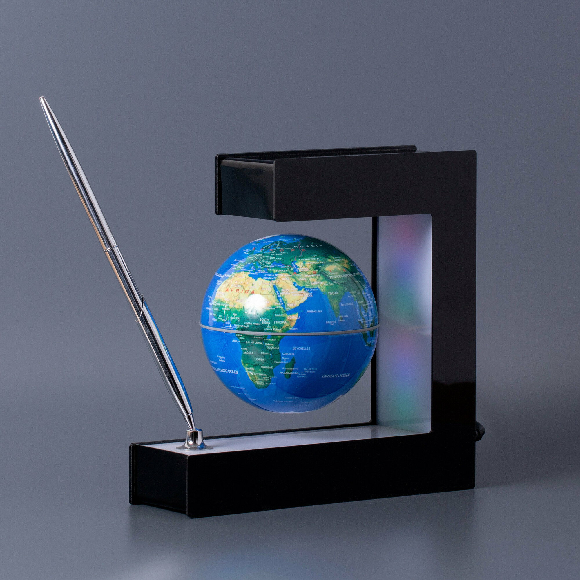 Глобус-бар "Левитирующий", синий, 9 см, на подставке из пластика, настольная модель