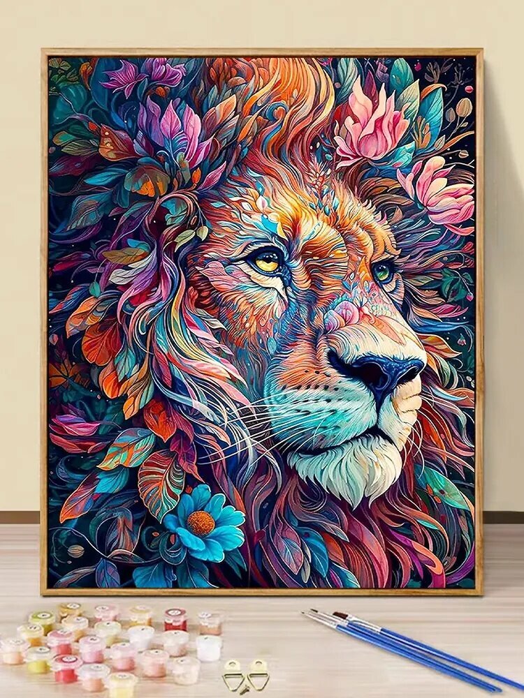 Картина По Номерам Для Взрослых Начинающих, Животное лев , Цветной Холст, 40x50см, Без рамки