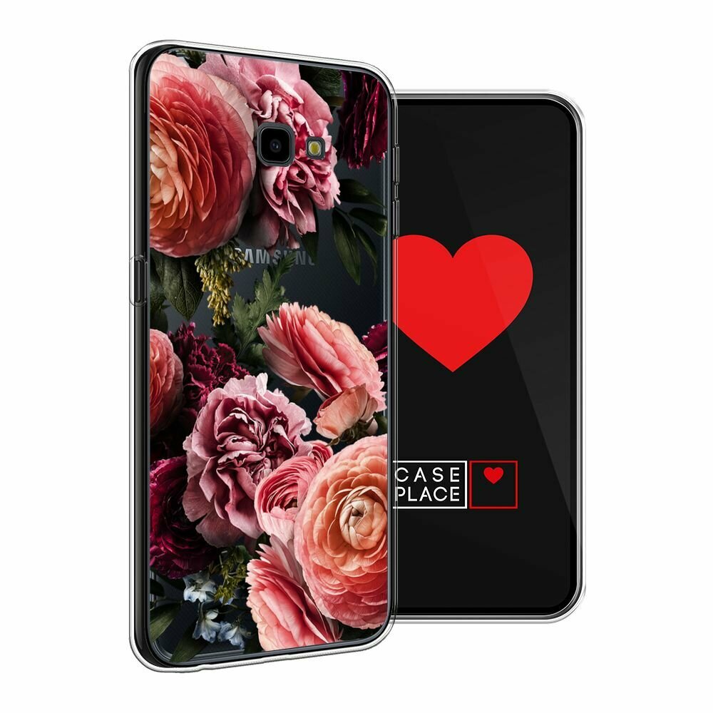 Чехол на Samsung Galaxy J4 Plus 2018 / Самсунг J4 Plus 2018 с принтом "Бордовые винтажные цветы", прозрачный — фото 1