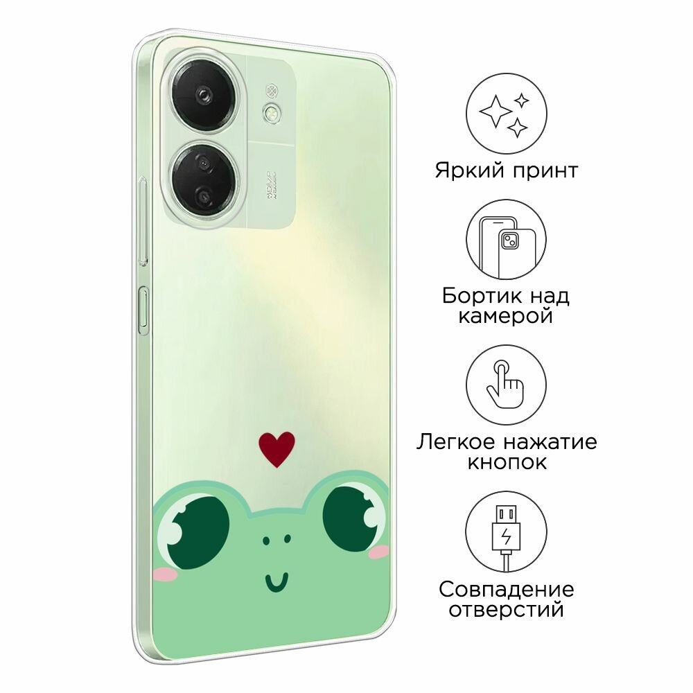 Чехол на Xiaomi Redmi 13C/Poco C65 / Сяоми Редми 13C/Поко С65 с принтом "Влюблённая лягушка - 14 февраля", прозрачный — фото 1