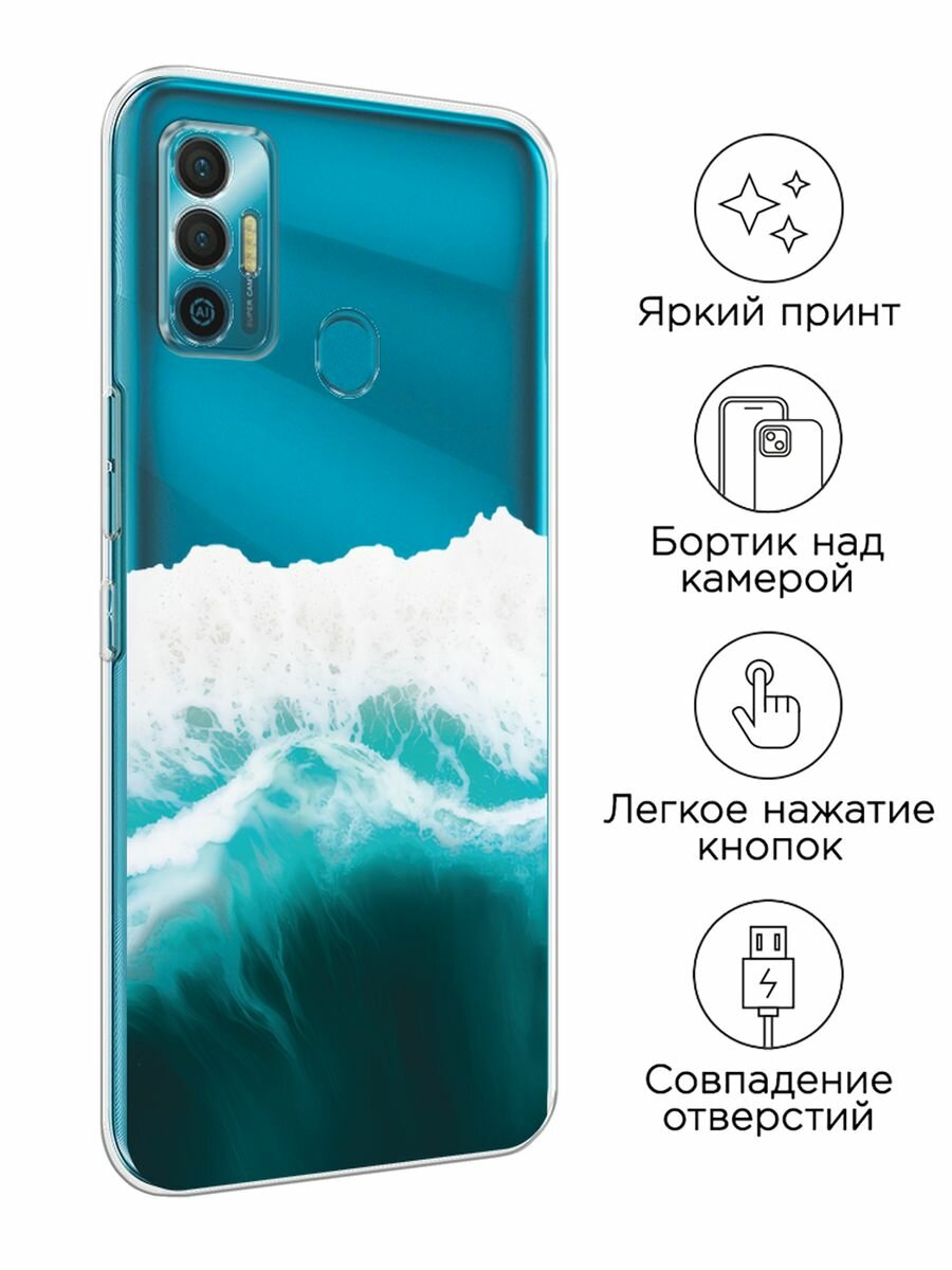 Чехол на Tecno Spark 7 / Техно Спарк 7 с принтом "Большая волна", прозрачный — фото 1