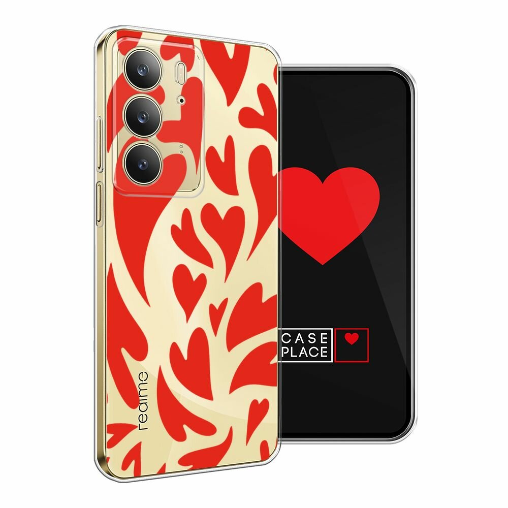 Чехол на Realme C75 4G / Реалми C75 4G с принтом "Crazy hearts 2 - 14 февраля", прозрачный — фото 1
