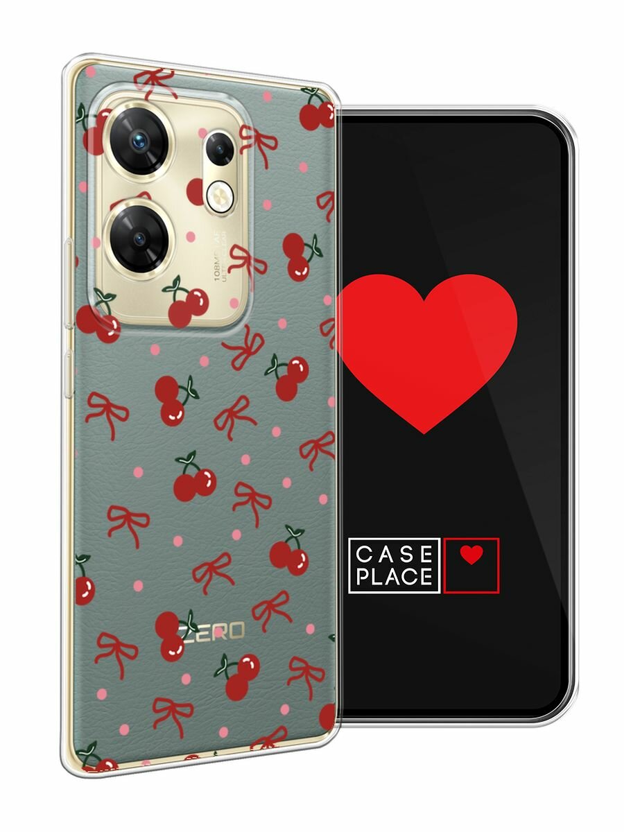 Чехол на Infinix Zero 30 4G / Инфиникс Зеро 30 4G с принтом "Вишни и ленточки", прозрачный — фото 1