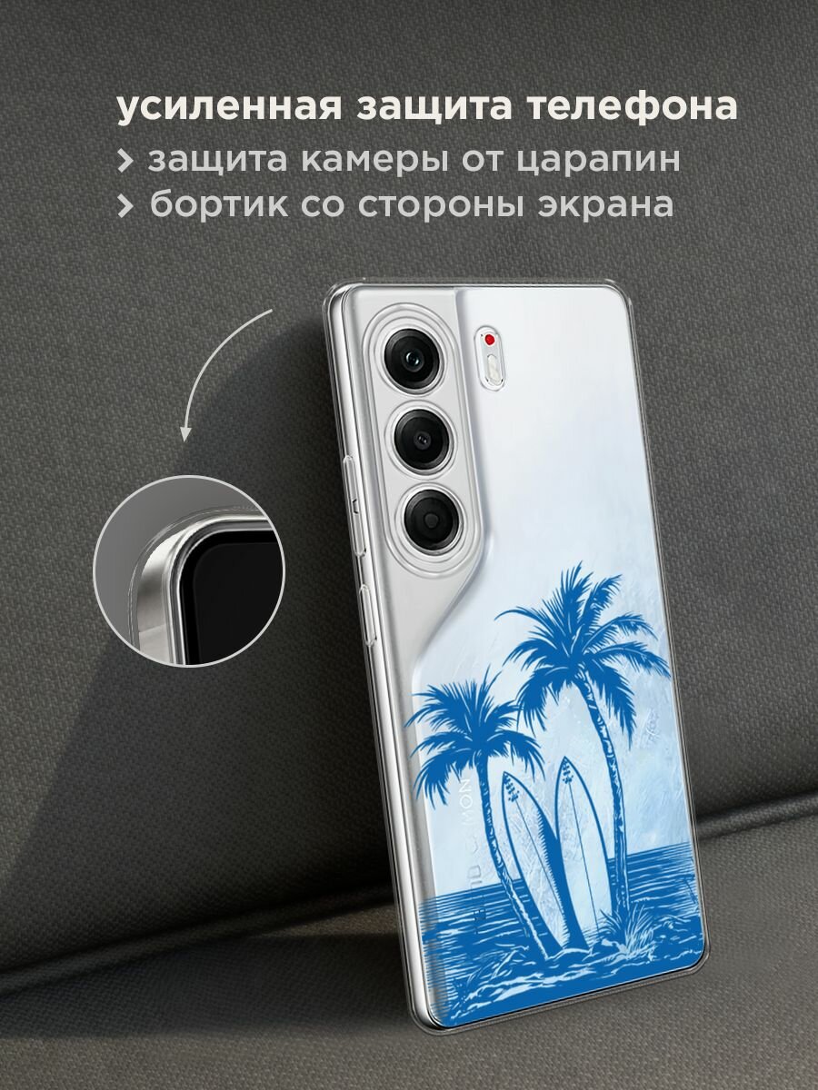 Чехол на Tecno Camon 40 Pro 5G / Текно Камон 40 Про 5G с принтом "Сёрфинг на островах 1", прозрачный — фото 1