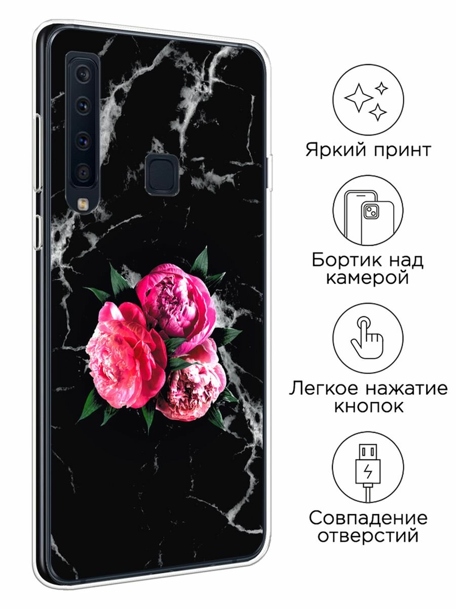 Чехол на Samsung Galaxy A9 2018 / Самсунг Галакси А9 2018 с принтом "Букет на черном мраморе" — фото 1