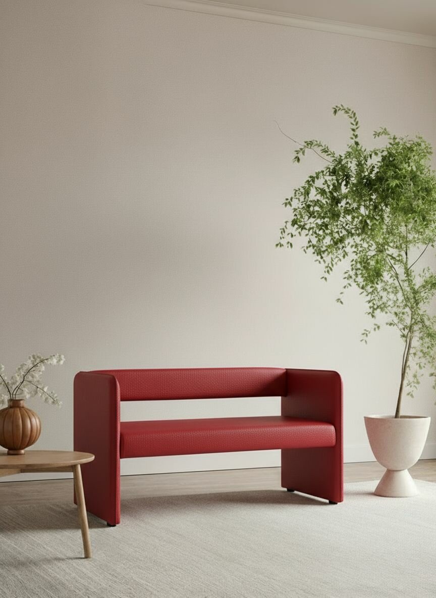 Диван прямой Меркурий красная кожа для офиса, дома, зоны ожидания, кухни