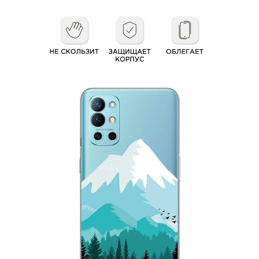 Чехол на OnePlus 9R / ВанПлас 9R с принтом "Синяя снежная гора", прозрачный — фото 1
