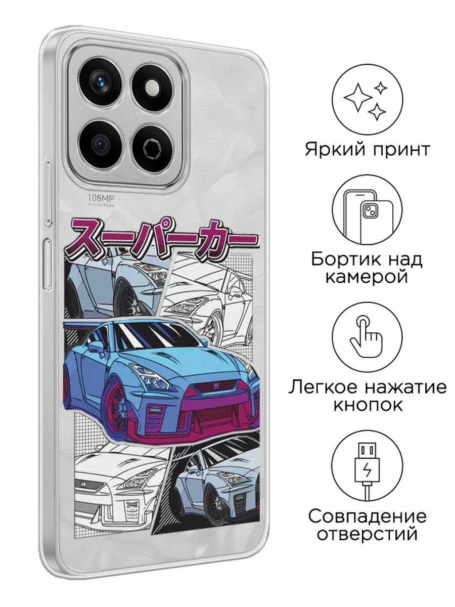 Чехол на Honor X7c / Хонор X7c с принтом "JDM коллаж", прозрачный — фото 1