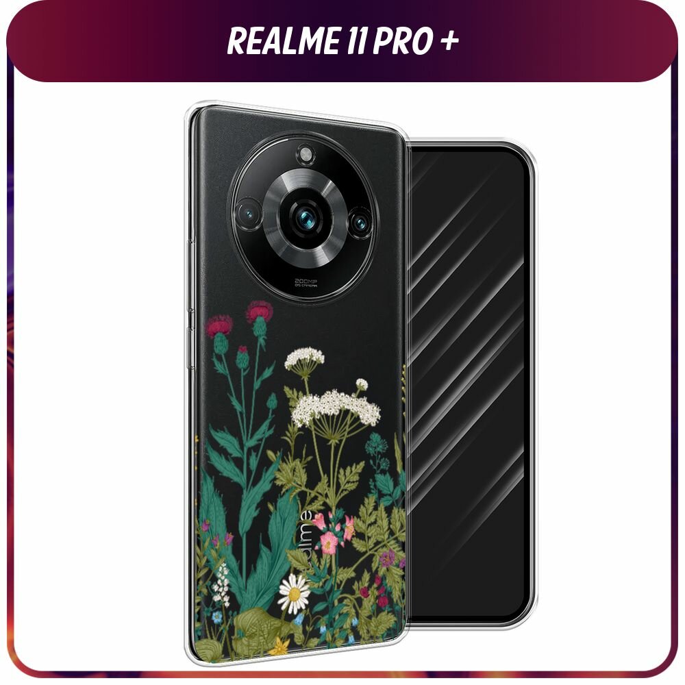 Чехол на Realme 11 Pro+ / Реалми 11 Про+ с принтом "Дикие полевые цветы", прозрачный