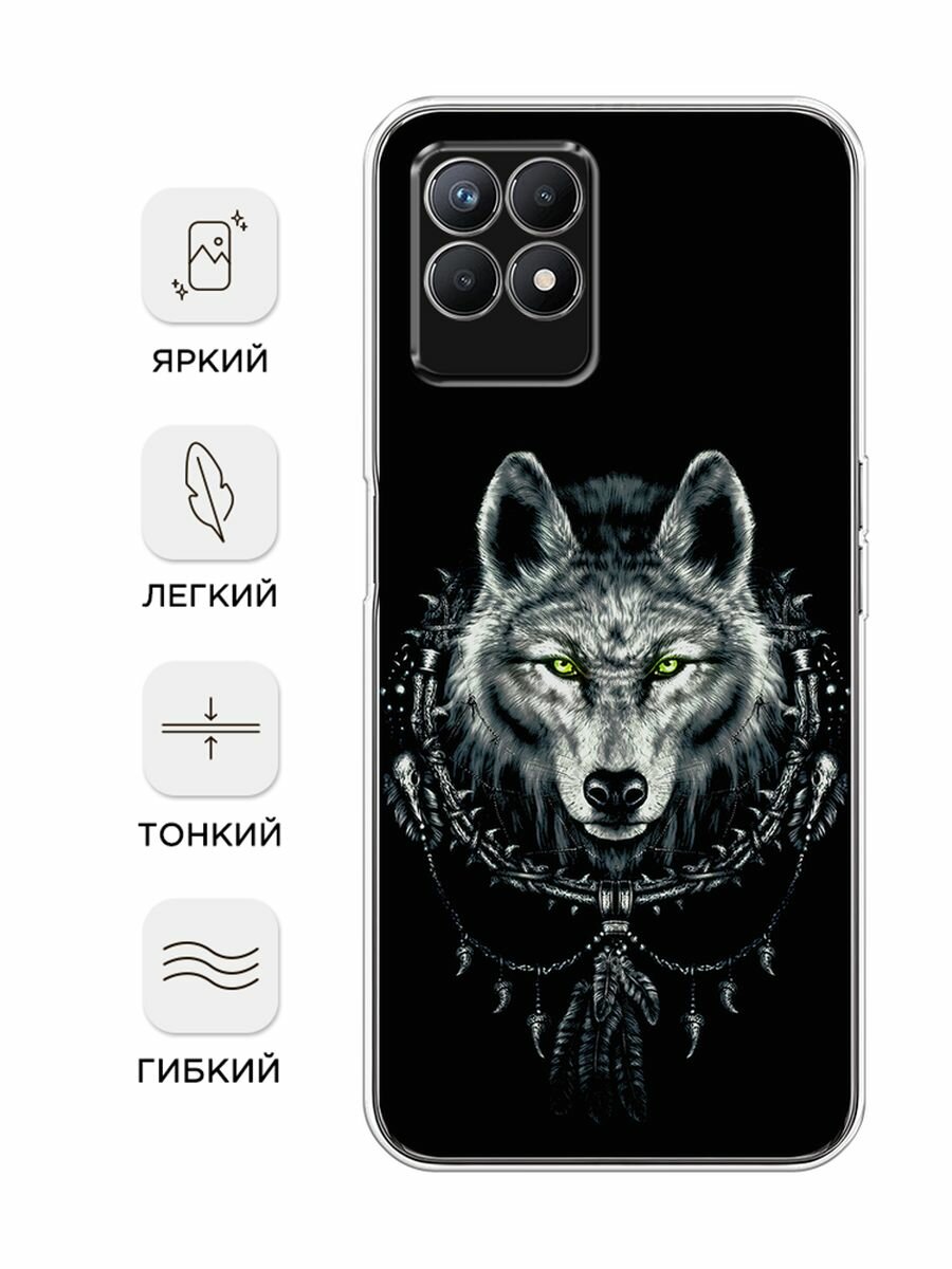 Силиконовый чехол на Realme 8i / Реалми 8i с принтом "Волк оберег" — фото 1