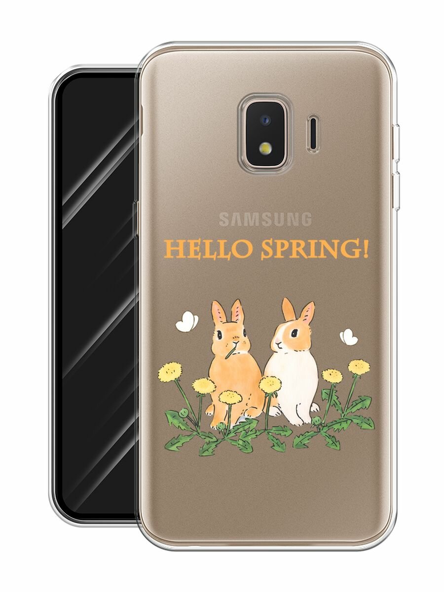 Чехол на Samsung Galaxy J2 Core (2018/2020) / Самсунг Галакси J2 Core (2020) с принтом "Весенние кролики", прозрачный — фото 1