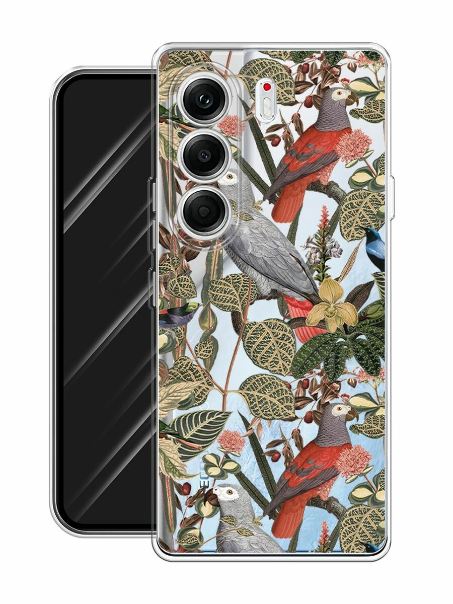 Чехол на Tecno Camon 40 Pro / Текно Камон 40 Про с принтом "Tropical pattern", прозрачный — фото 1