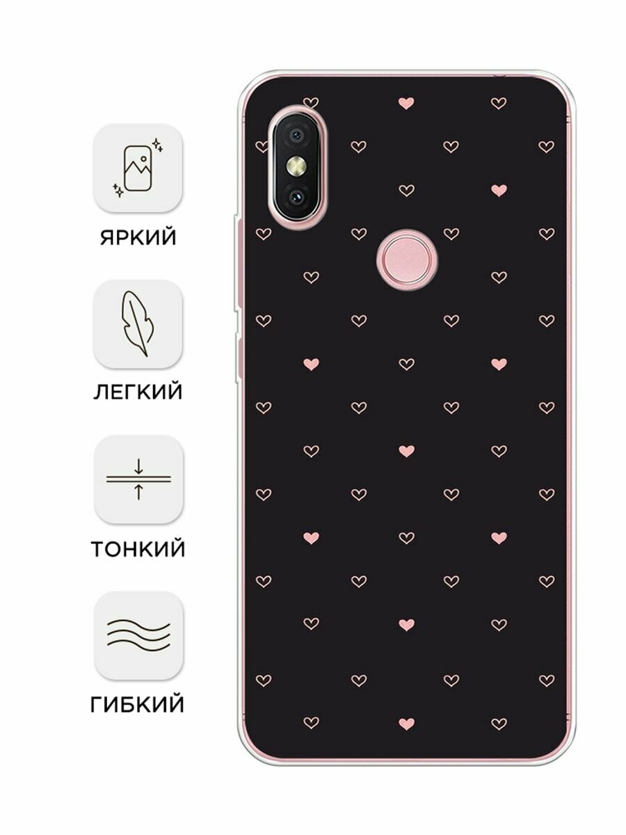Чехол на Xiaomi Redmi S2 (Redmi Y2) / Сяоми Редми С2 (Редми Y2) с принтом "Черный фон и сердечки" — фото 1