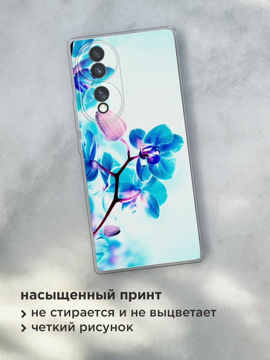 Силиконовый чехол на Honor 70 / Хонор 70 с принтом "Голубая орхидея" — фото 1