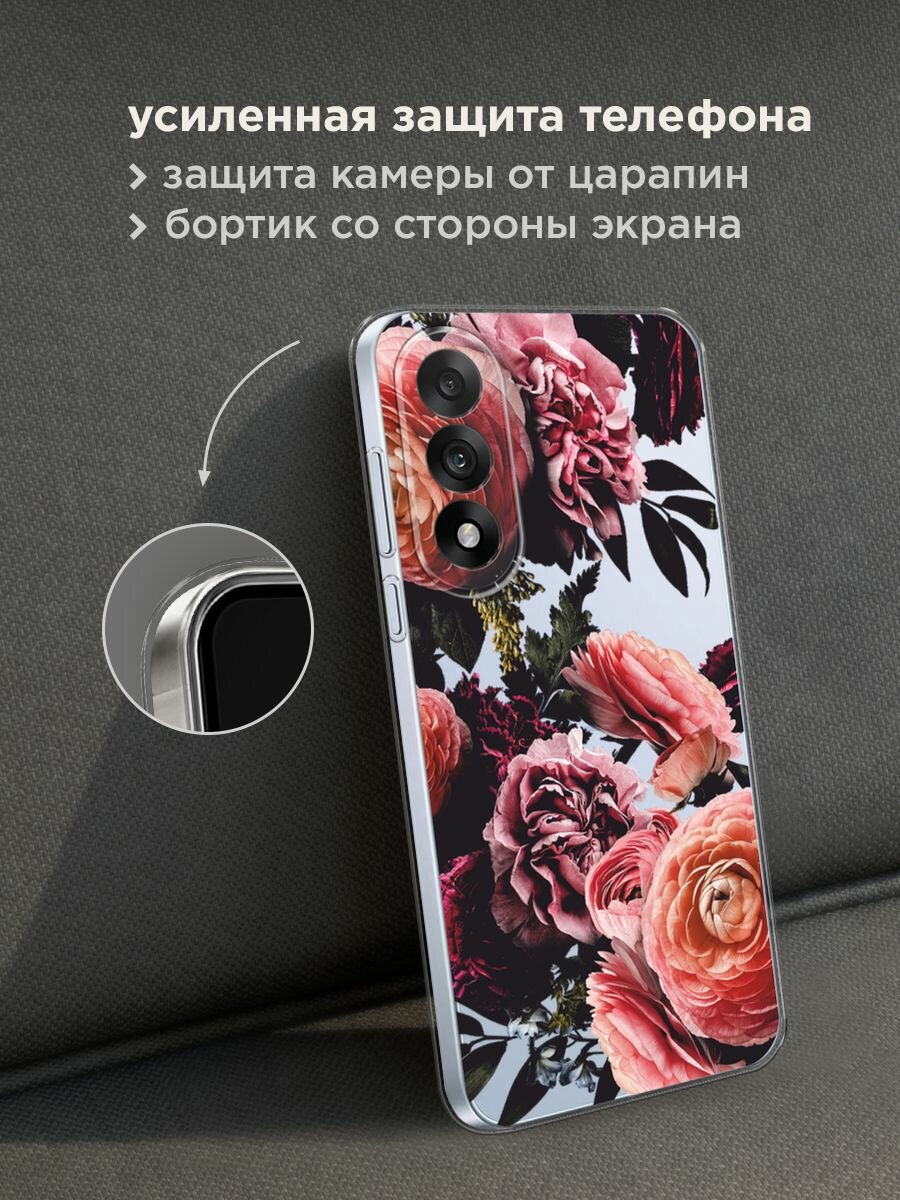 Чехол на OnePlus Nord 5 / Ван Плас Норд 5 с принтом "Бордовые винтажные цветы", прозрачный — фото 1
