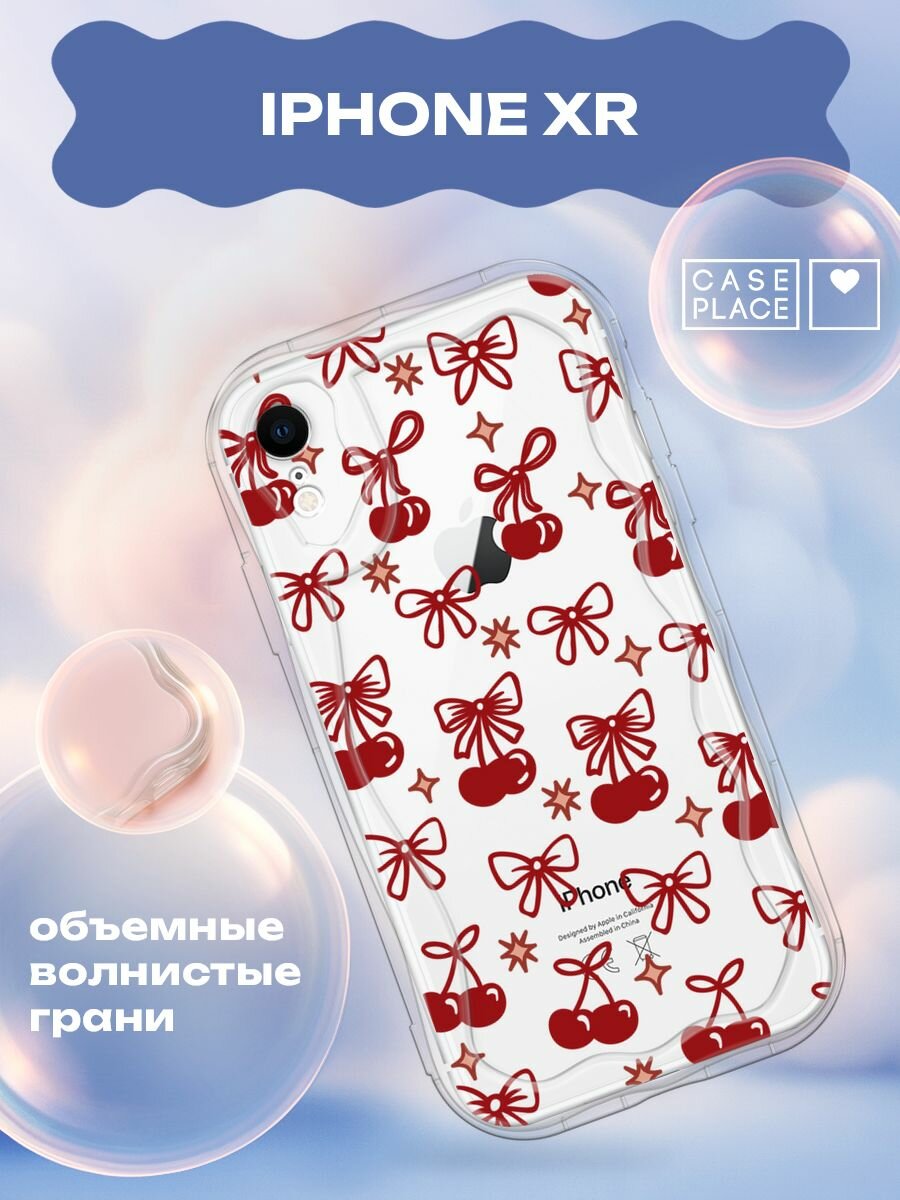 Чехол на Apple iPhone XR / Айфон XR с принтом "Вишня с бантиком"