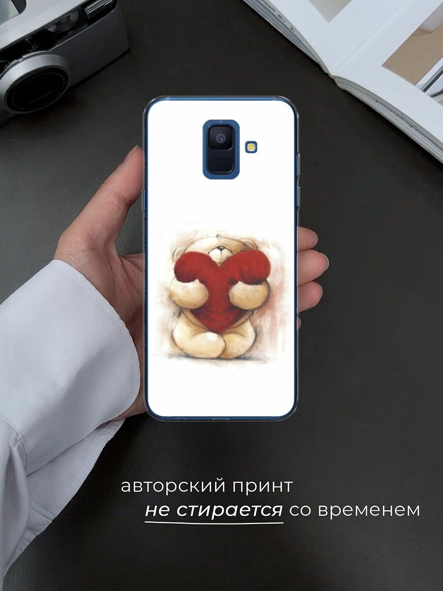 Чехол на Samsung Galaxy A6 / Самсунг Галакси А6 с принтом "Мишка с сердцем 1" — фото 1
