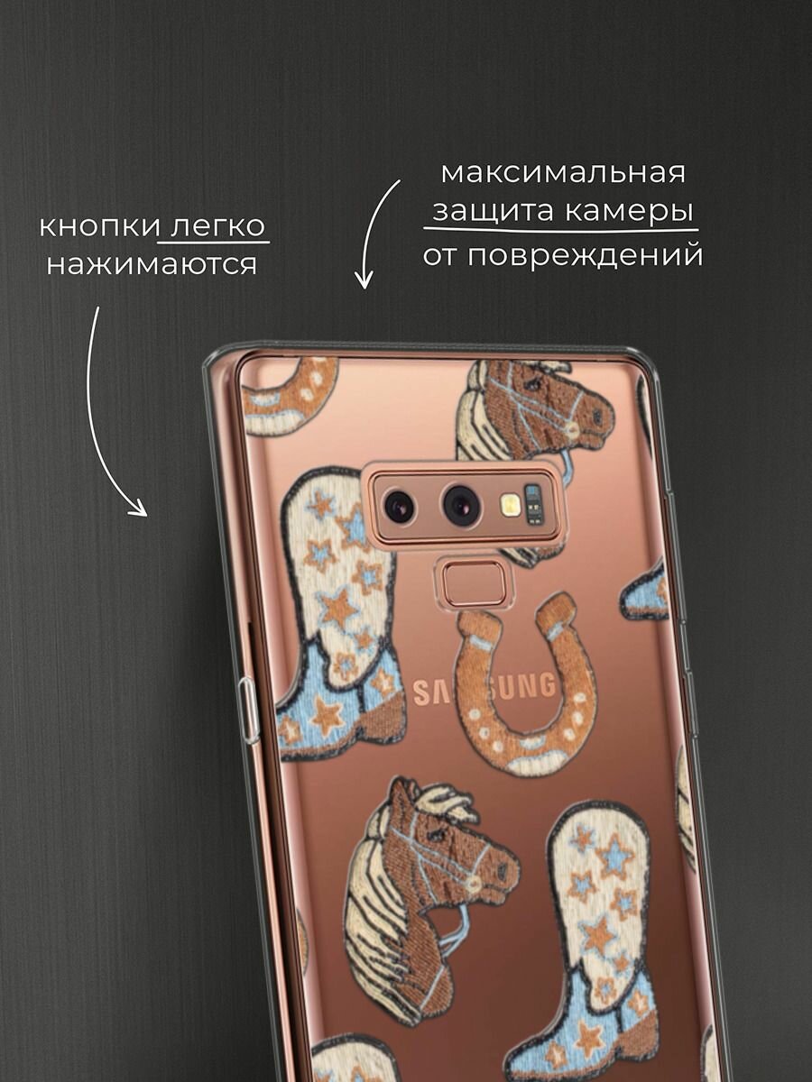 Чехол на Samsung Galaxy Note 9 / Самсунг Галакси Нот 9 с принтом "Конь, подкова и сапог" — фото 1