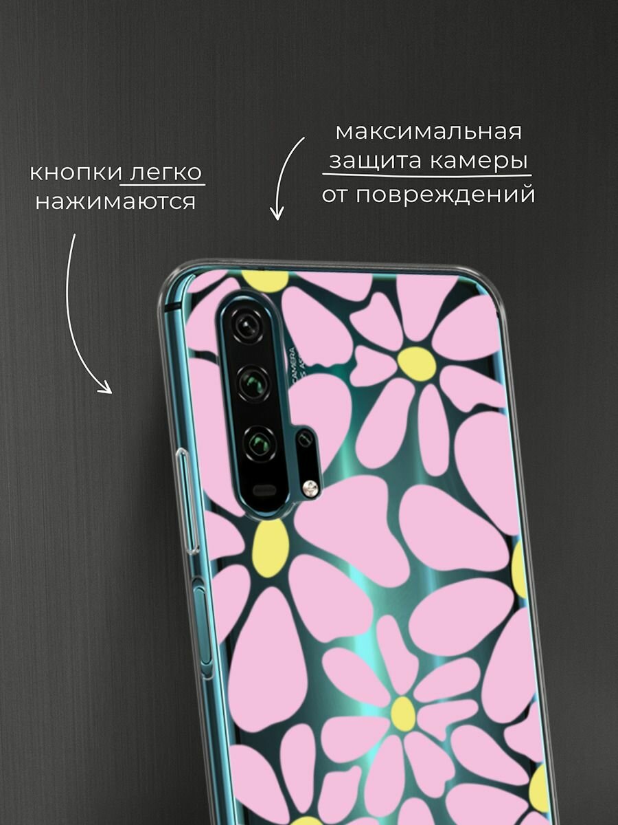 Чехол на Honor 20 Pro / Хонор 20 Про с принтом "Розовые лепестки 2", прозрачный — фото 1