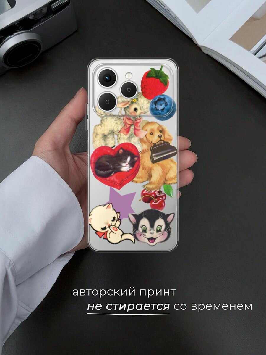 Чехол на Tecno Spark 40 / Текно Спарк 40 с принтом "Милые стикеры", прозрачный — фото 1