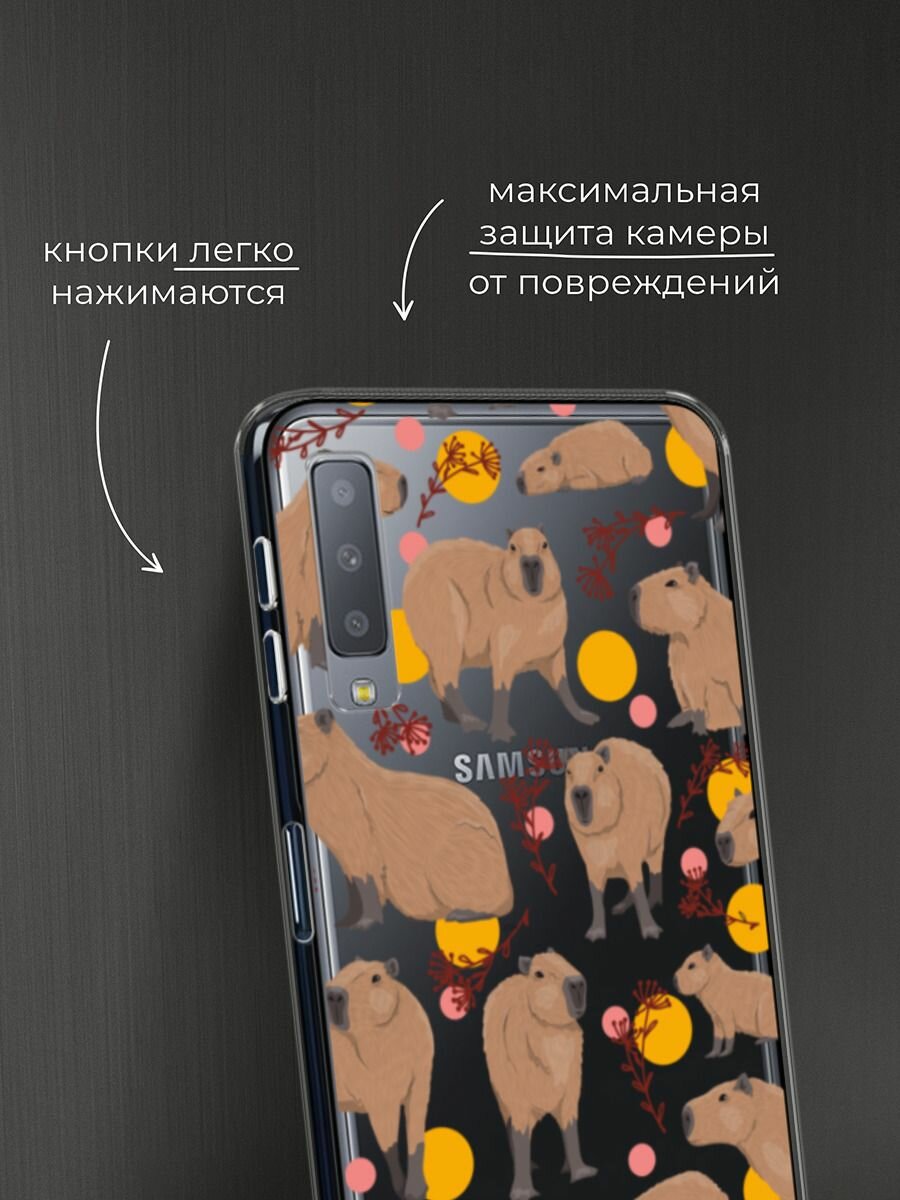 Чехол на Samsung Galaxy A7 2018 / Самсунг Галакси А7 2018 с принтом "Капибара паттерн", прозрачный — фото 1