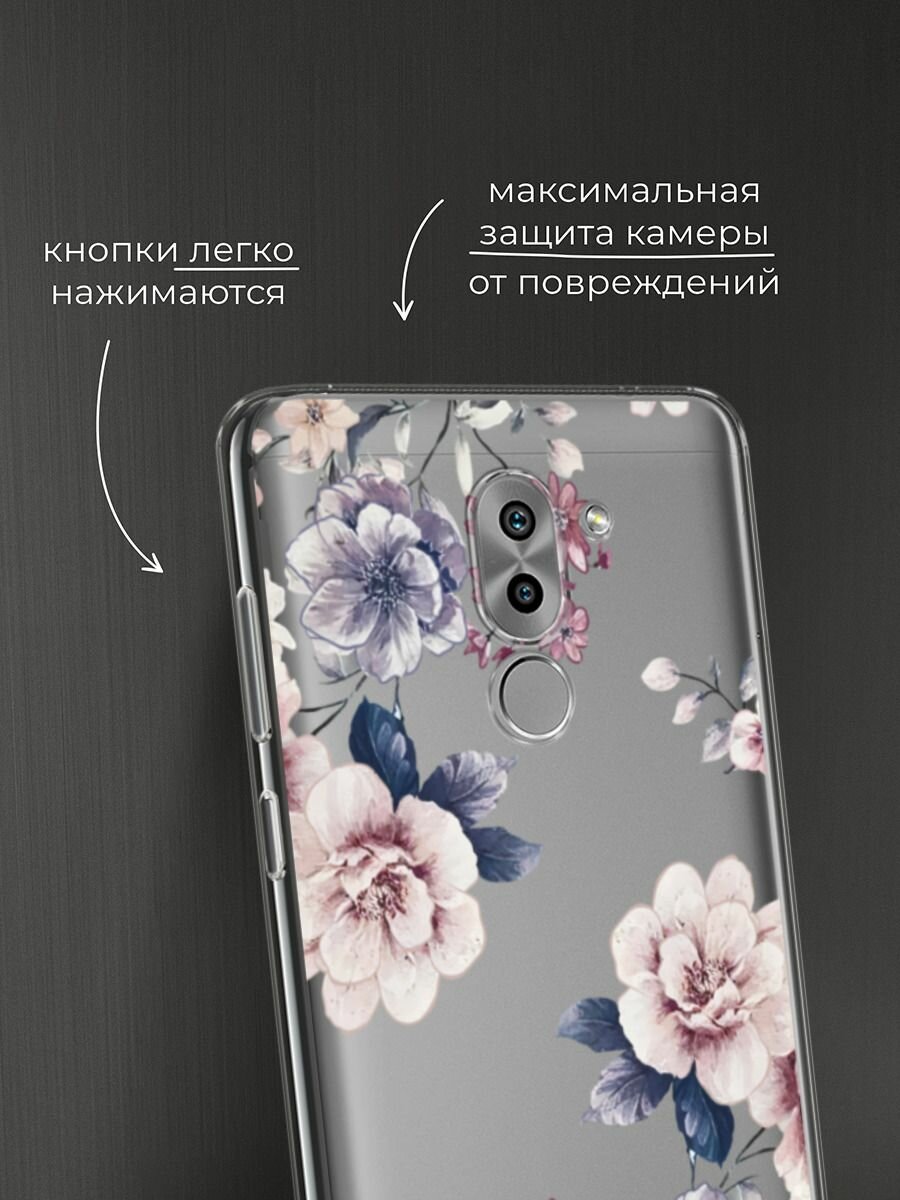 Чехол на Honor 6X / Хонор 6Х с принтом "Нежные винтажные цветы", прозрачный — фото 1