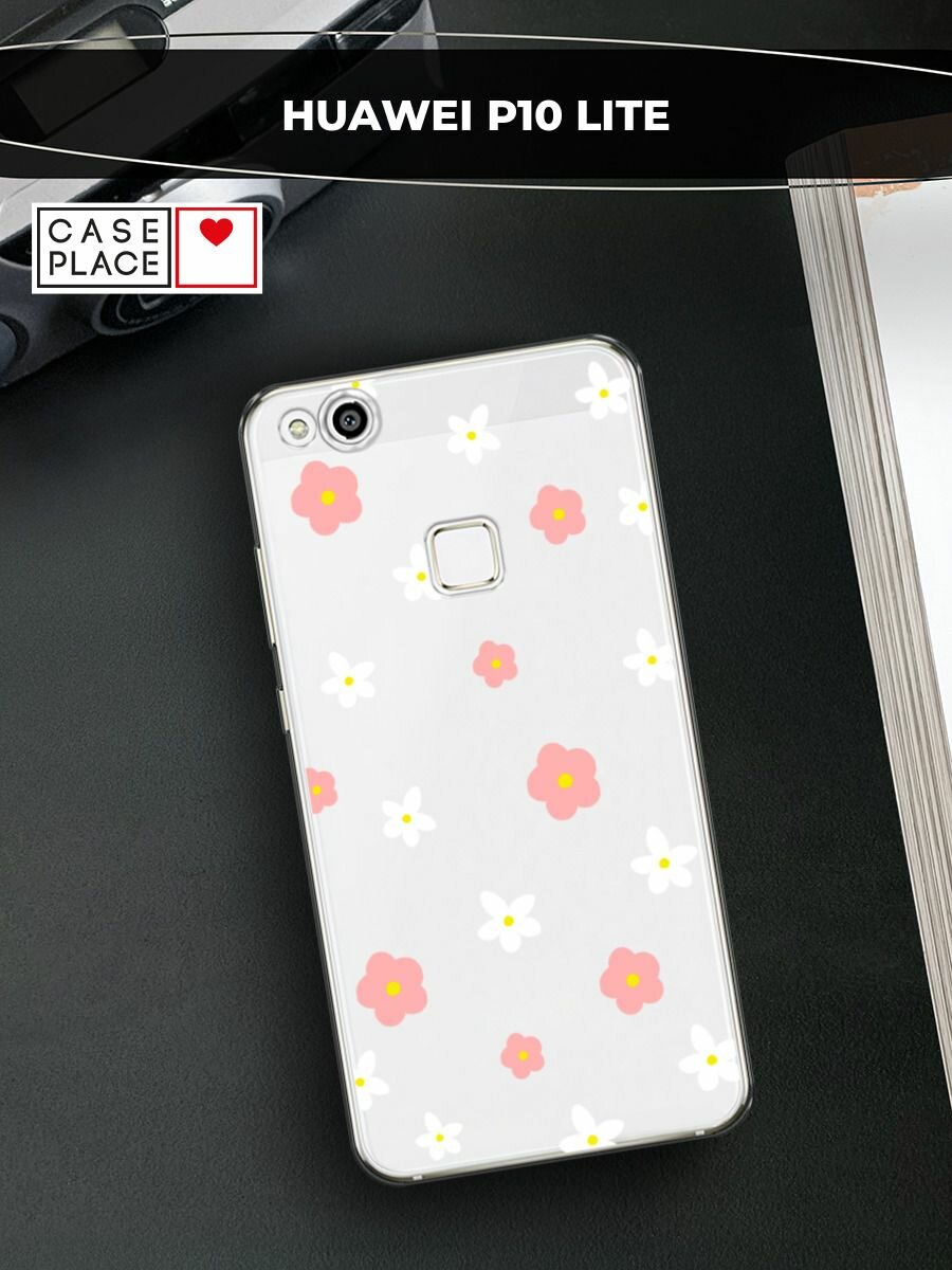 Чехол на Huawei P10 Lite / Хуавей П10 Лайт с принтом "Розовые и белые цветы", прозрачный