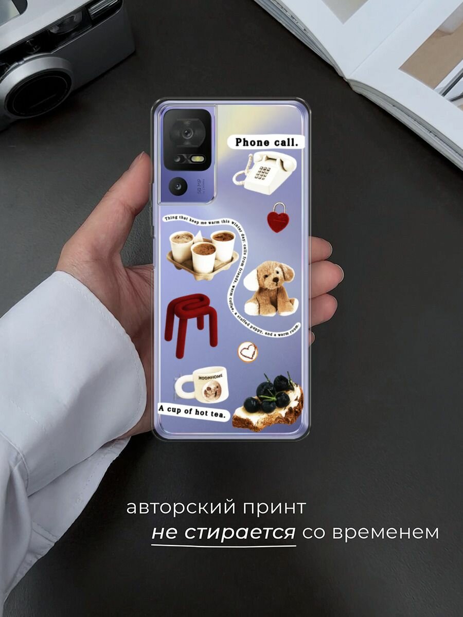 Чехол на TCL 40 SE / ТСЛ 40 SE с принтом "Phone call", прозрачный — фото 1