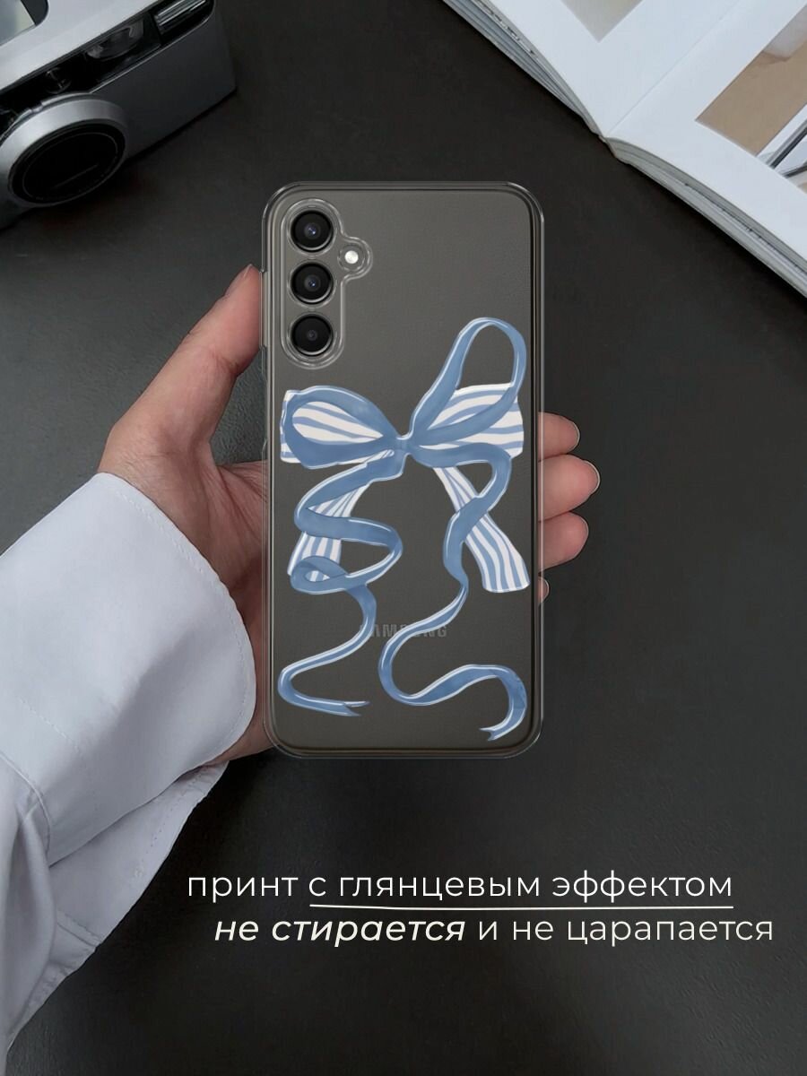 Чехол на Samsung Galaxy A24 / Самсунг Галакси A24 с принтом "Полосатый голубой бант 2" — фото 1