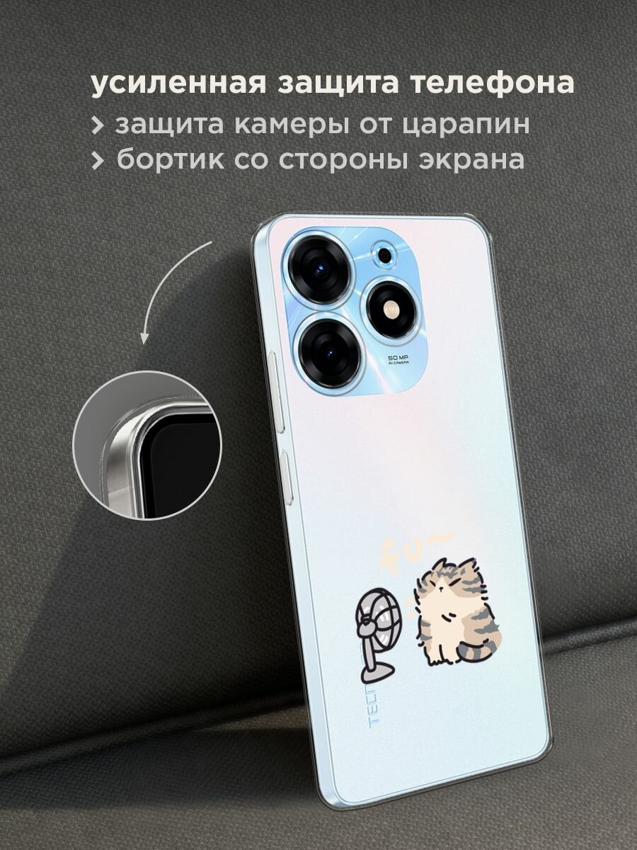 Чехол на Tecno Spark 10 Pro / Текно Спарк 10 Про с принтом "Котик с вентилятором", прозрачный — фото 1