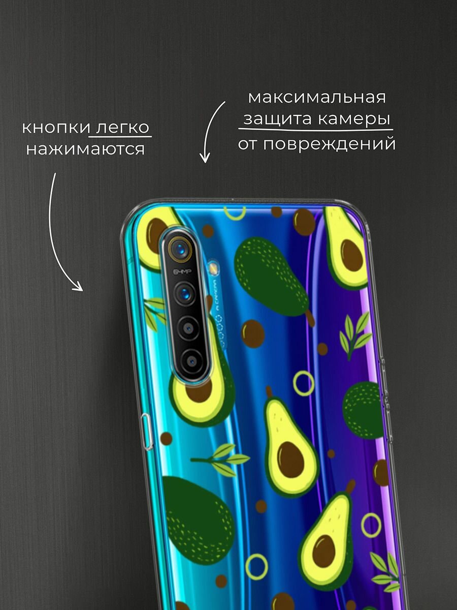 Чехол на Realme XT / Реалми XT с принтом "Авокадо паттерн", прозрачный — фото 1