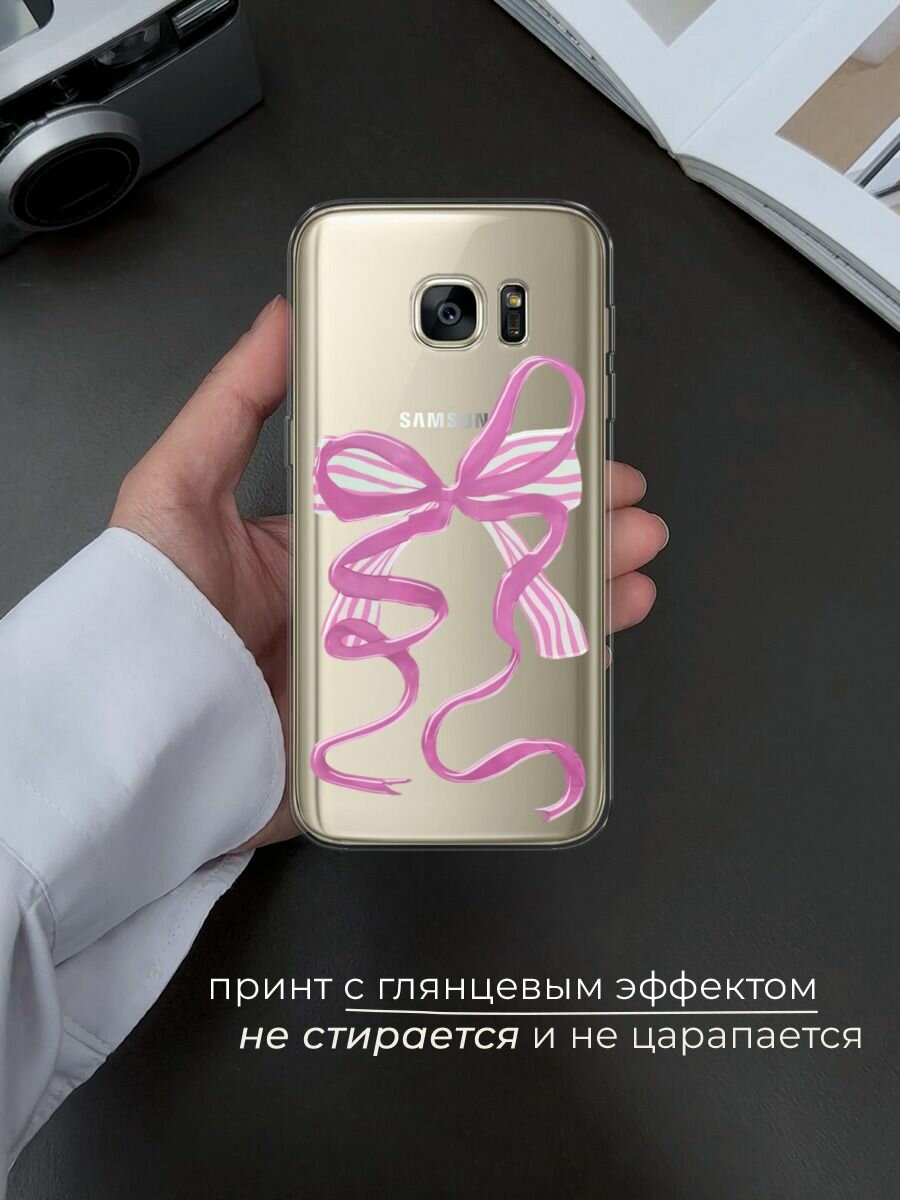 Чехол на Samsung Galaxy S7 / Самсунг Галакси С 7 с принтом "Полосатый розовый бант 2" — фото 1