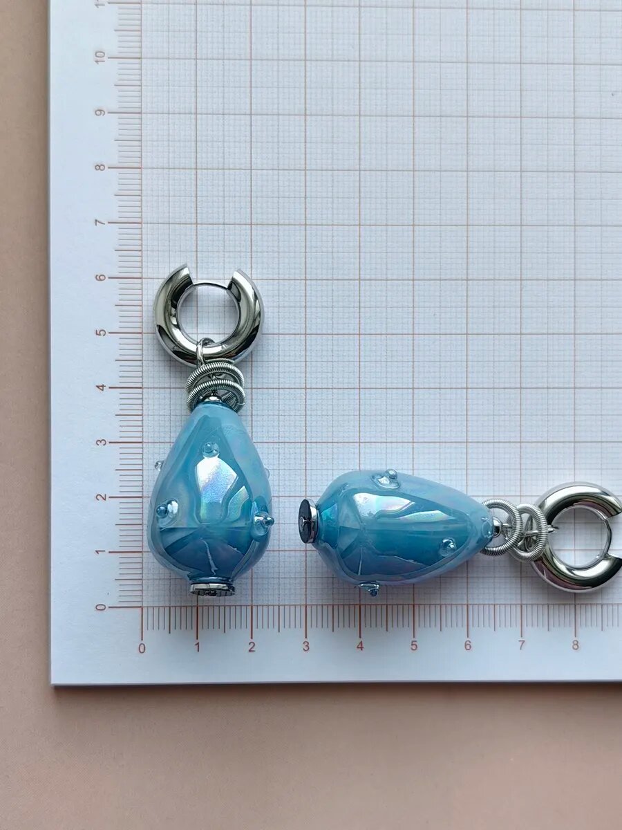 Серьги P.J. MURANO, муранское стекло, серый, голубой — фото 1