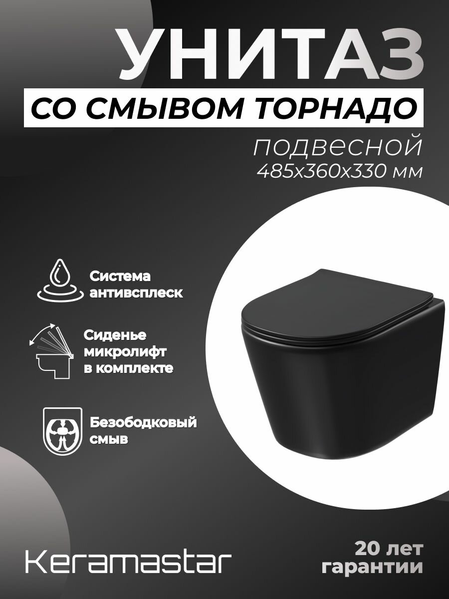 Унитаз подвесной безободковый смыв торнадо цвет черный