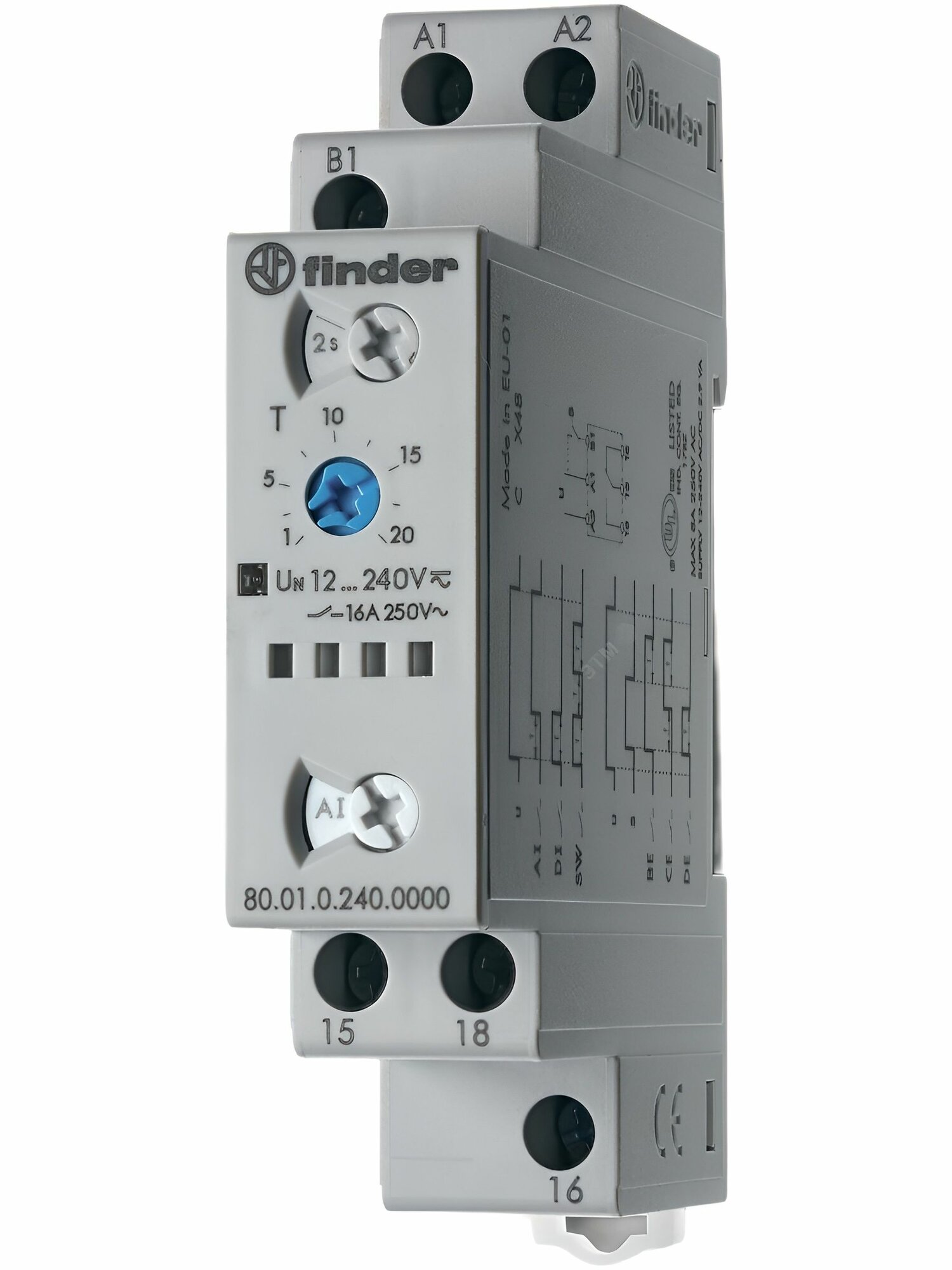 Реле времени Finder 80.01.0.240.0000, модульное, многофункциональное, 16A