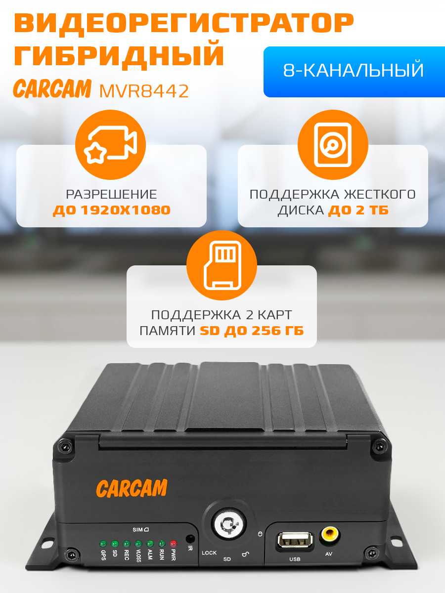 Автомобильный 8-канальный видеорегистратор CARCAM MVR8442, Wi-Fi