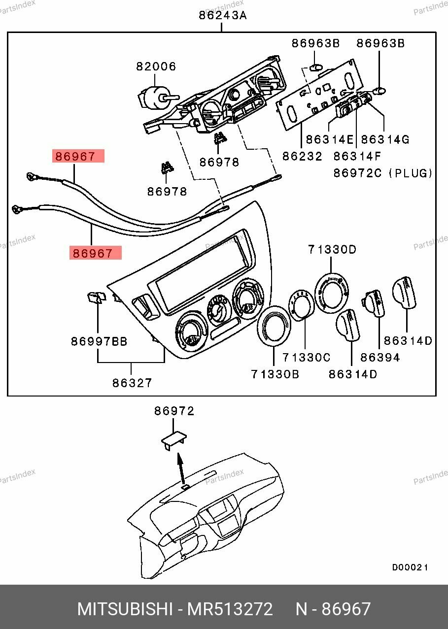 Трос управления отопителем, MITSUBISHI MR513272