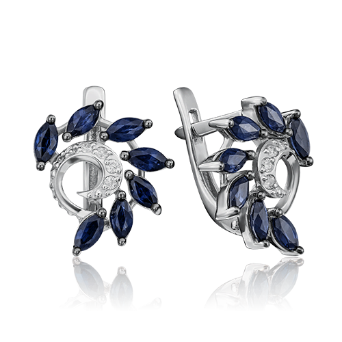 Серьги, белое золото, 585 проба, бриллиант, сапфир