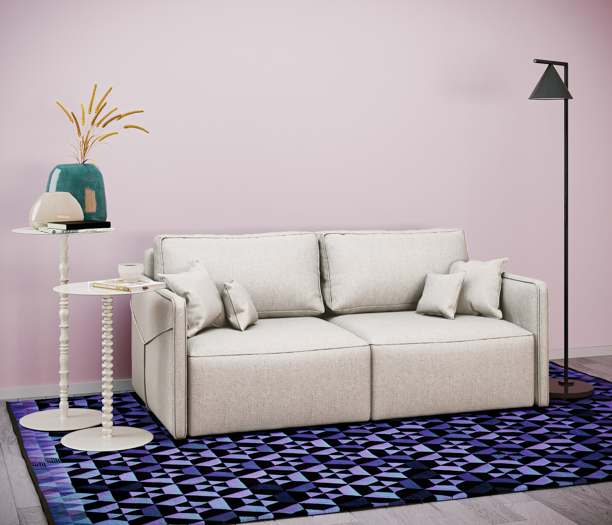 Диван прямой Кьянти, еврокнижка, рогожка саванна плюс ивори, ППУ