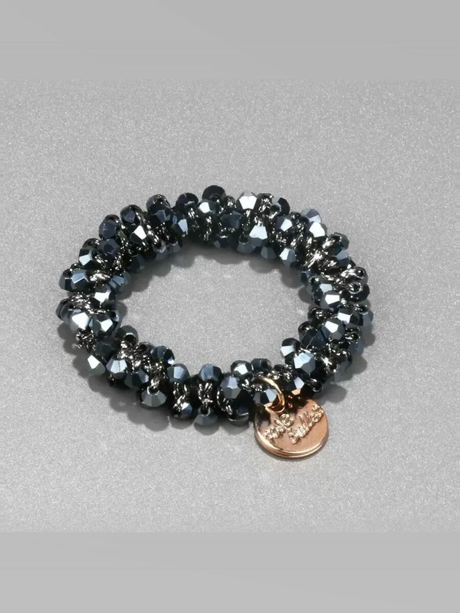 Резинка для волос "Чёрное серебро", стразовая, праздничная, с бусинами