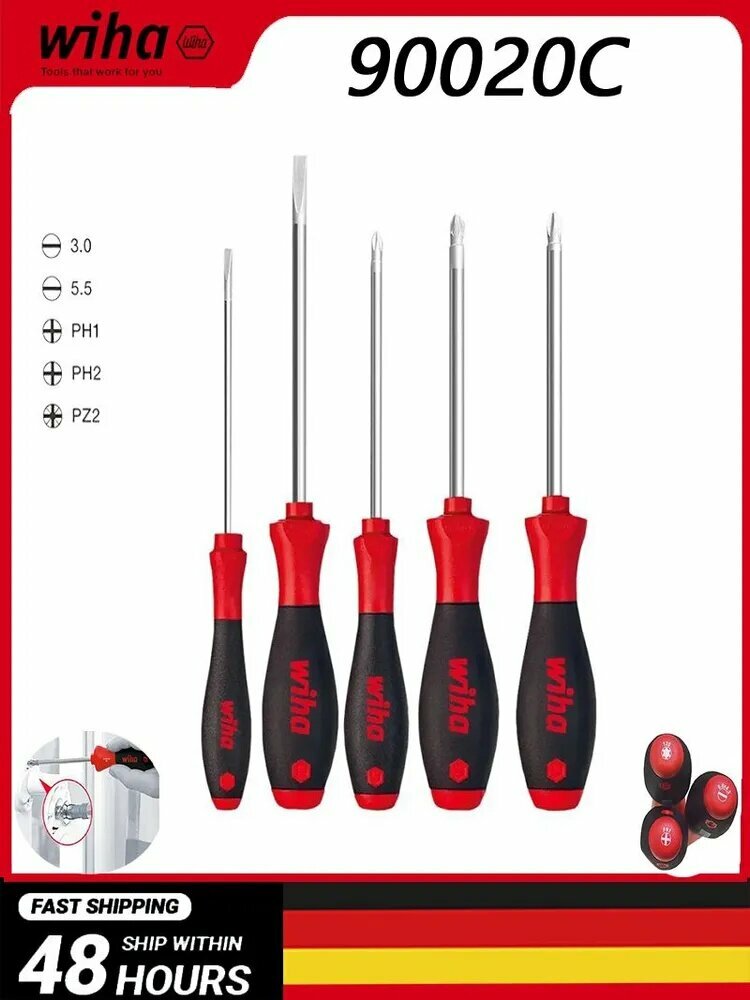 WIHA, Набор из 5 магнитных отверток, для ремонта электронных устройств, сделано в Германии, 90020C