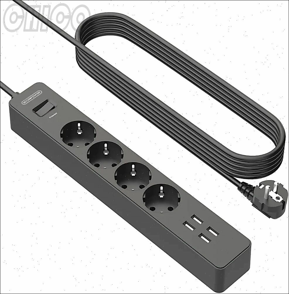 Сетевой фильтр с выключателем NSC Удлинитель сетевой, 4 розетки 4USB, 3 м удлинитель, Косая вставка под углом 45 градусов